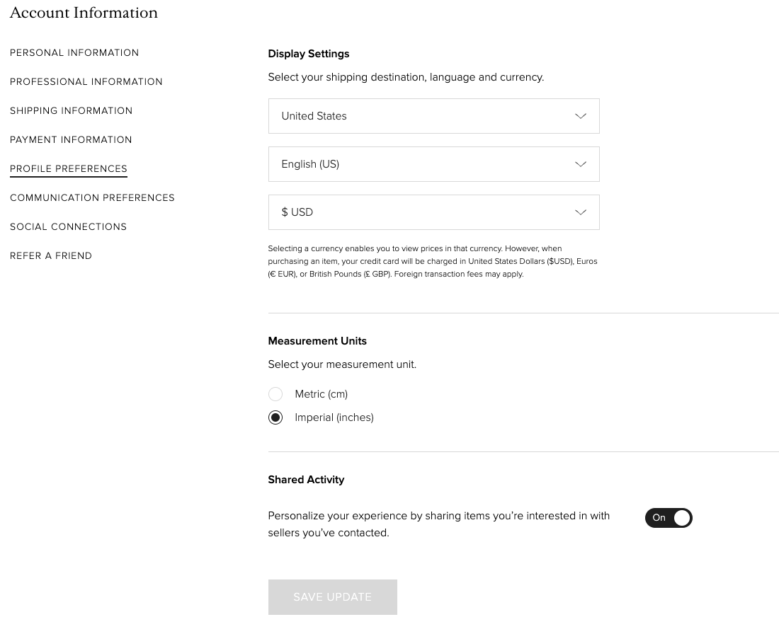 Managing Your Account Information – 1stDibs Support Center